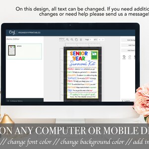 EDITABLE Senior Year Survival Kit Gift Tags | Back to School Student ...