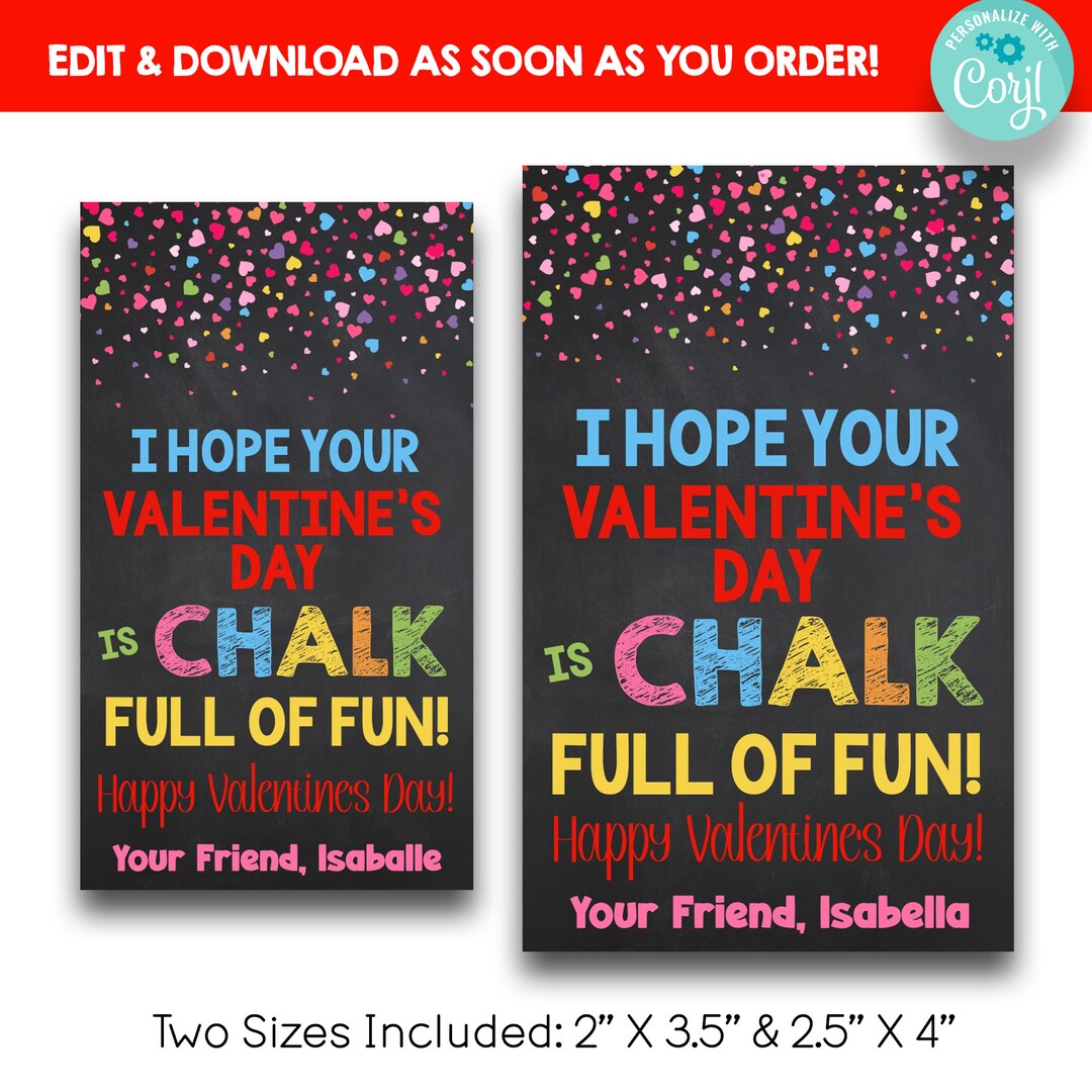 EDITABLE I Hope Your Valentine's Day is Chalk Full of Fun Treat Tags ...