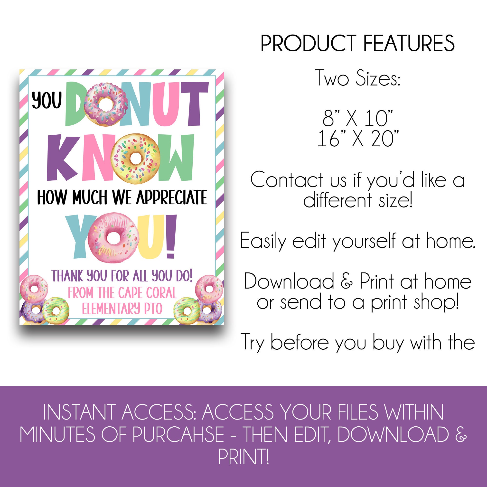 EDITABLE You Donut Know How Much We Appreciate You Sign | Donut ...