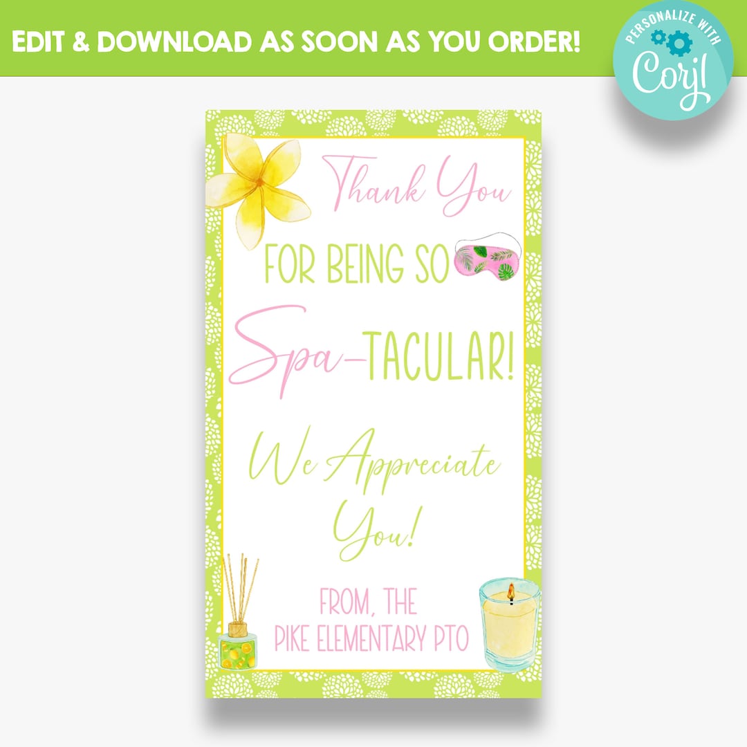EDITABLE Thank You for Being so Spa-tacular Rectangle Gift Tags | Spa ...