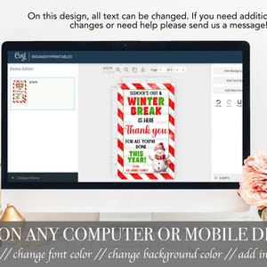 EDITABLE Christmas Teacher Appreciation Gift Tags | Holiday Break is ...