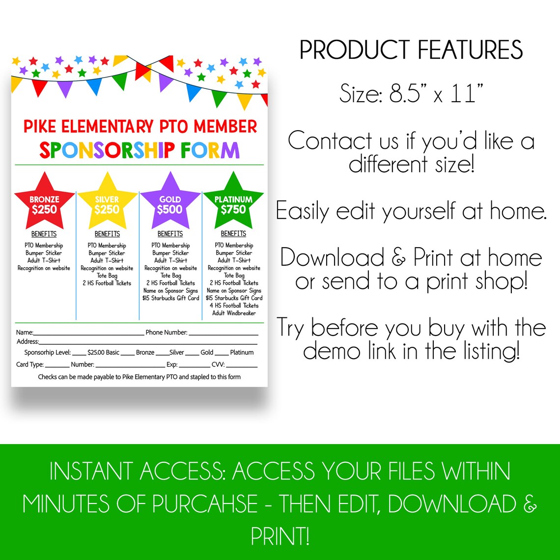 Editable PTO Sponsorship Form | PTA Membership Flyer | Printable School ...