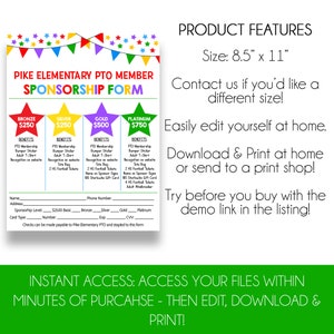 Editable PTO Sponsorship Form | PTA Membership Flyer | Printable School ...