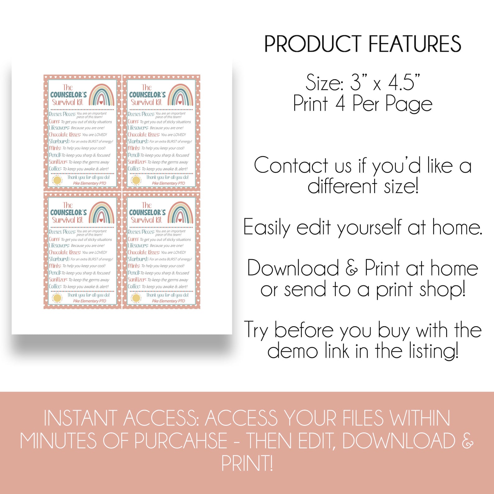 EDITABLE the Counselor's Survival Kit Tag Therapist - Etsy