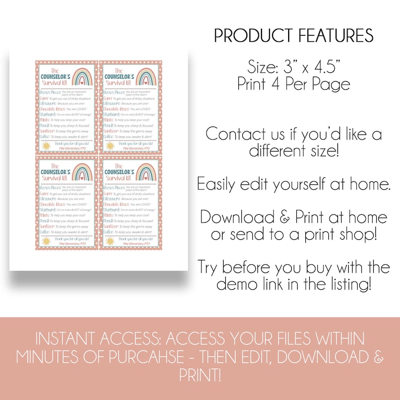 EDITABLE the Counselor's Survival Kit Tag Therapist - Etsy