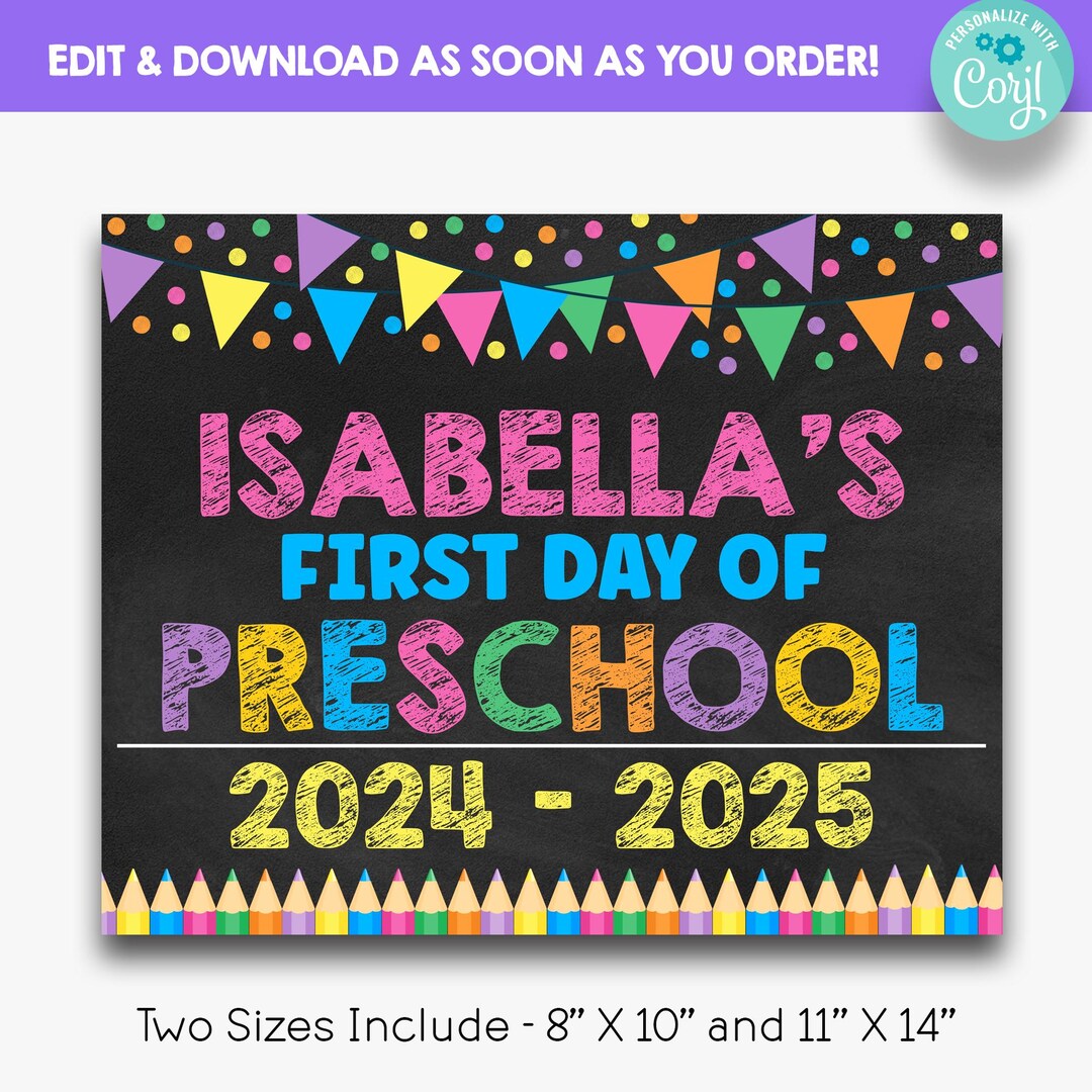 Editable Pastel First Day of Preschool Back to School Sign | Printable ...