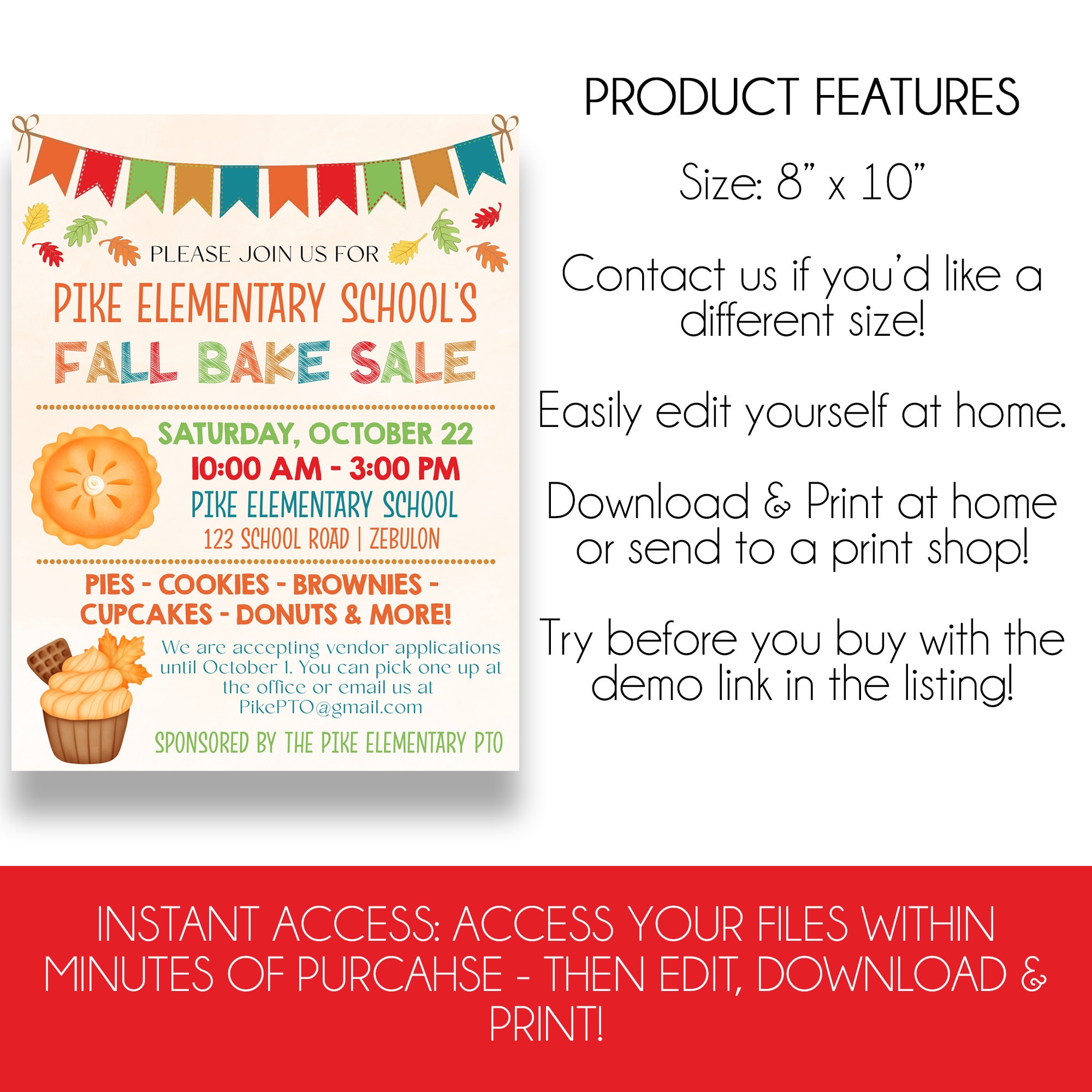 EDITABLE Fall Bake Sale Flyer PTO Bake Sale Fundraiser Flyer - Etsy