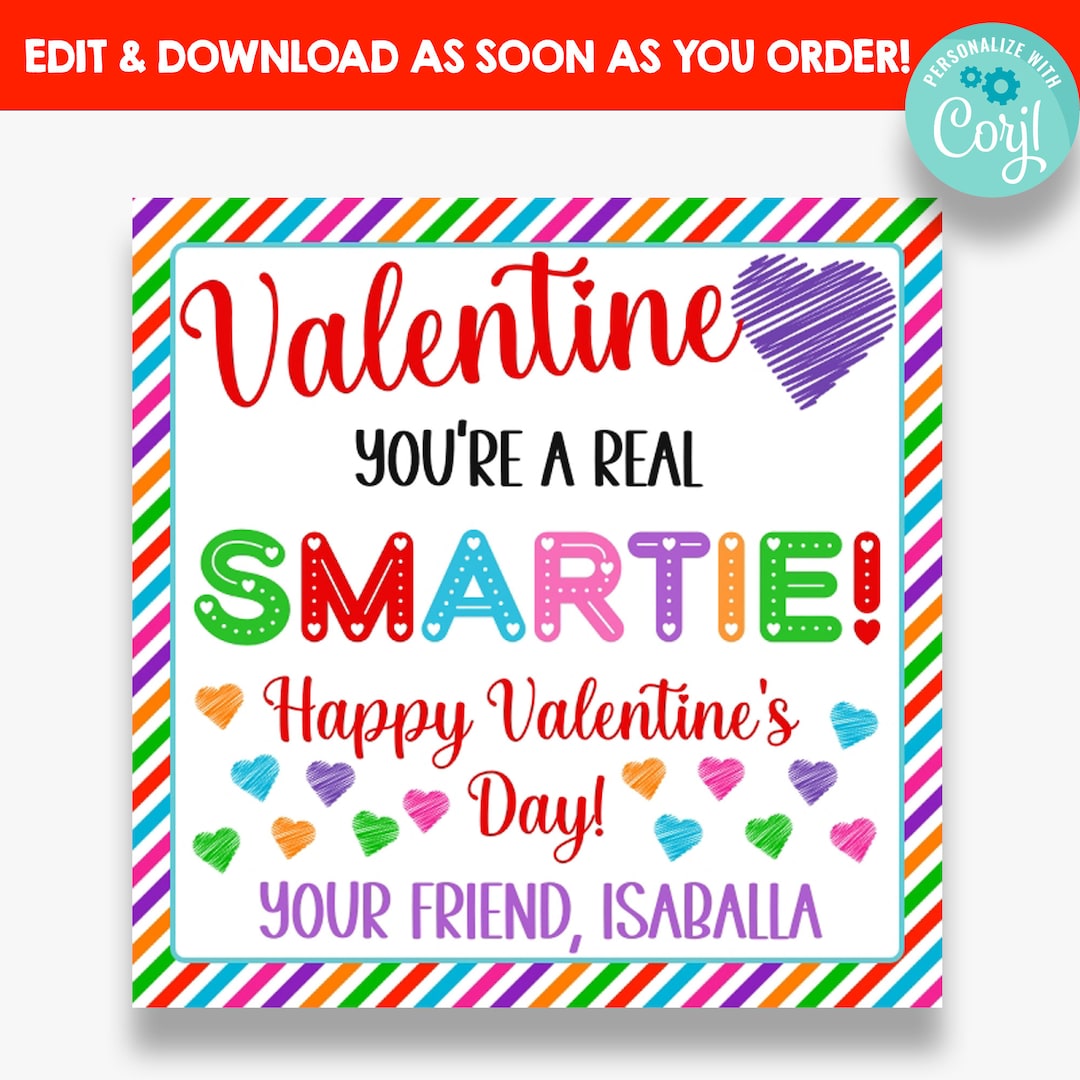 EDITABLE You're a Real Smartie Valentine Gift Tag | Printable Kids ...