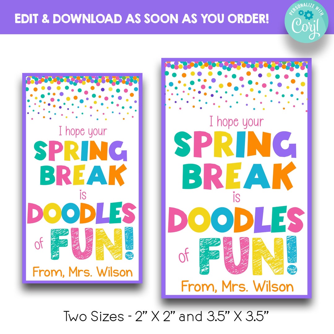 EDITABLE Pastel Doodles Fun Treat Tags | Spring Break Gift Tags ...