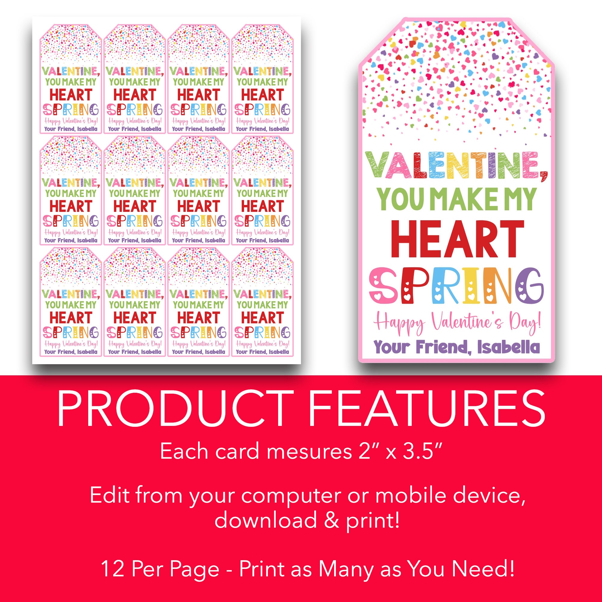 EDITABLE You Make My Heart Spring Valentine's Day Treat Tags ...