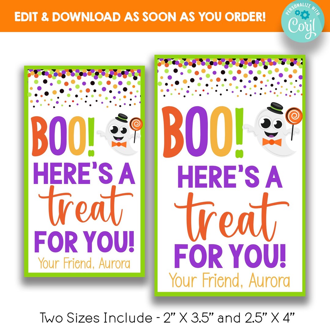 EDITABLE Boo Here's a Treat for You Halloween Treat Bag Tags | Kid's ...