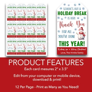 EDITABLE Christmas Teacher Appreciation Gift Tag | Snowman Christmas ...