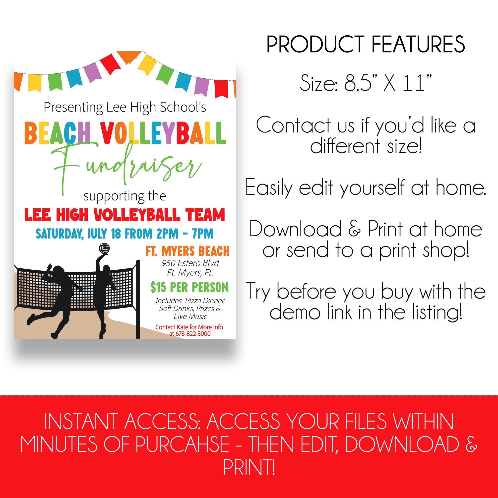 EDITABLE Beach Volleyball Fundraiser Flyer Beach Volleyball - Etsy
