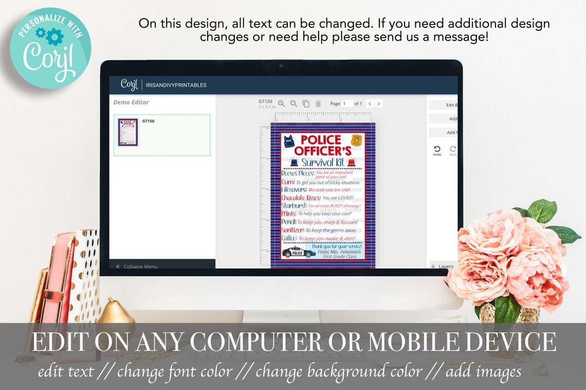 EDITABLE Police Survival Kit Tag | Police Officer Gift Idea | Police ...