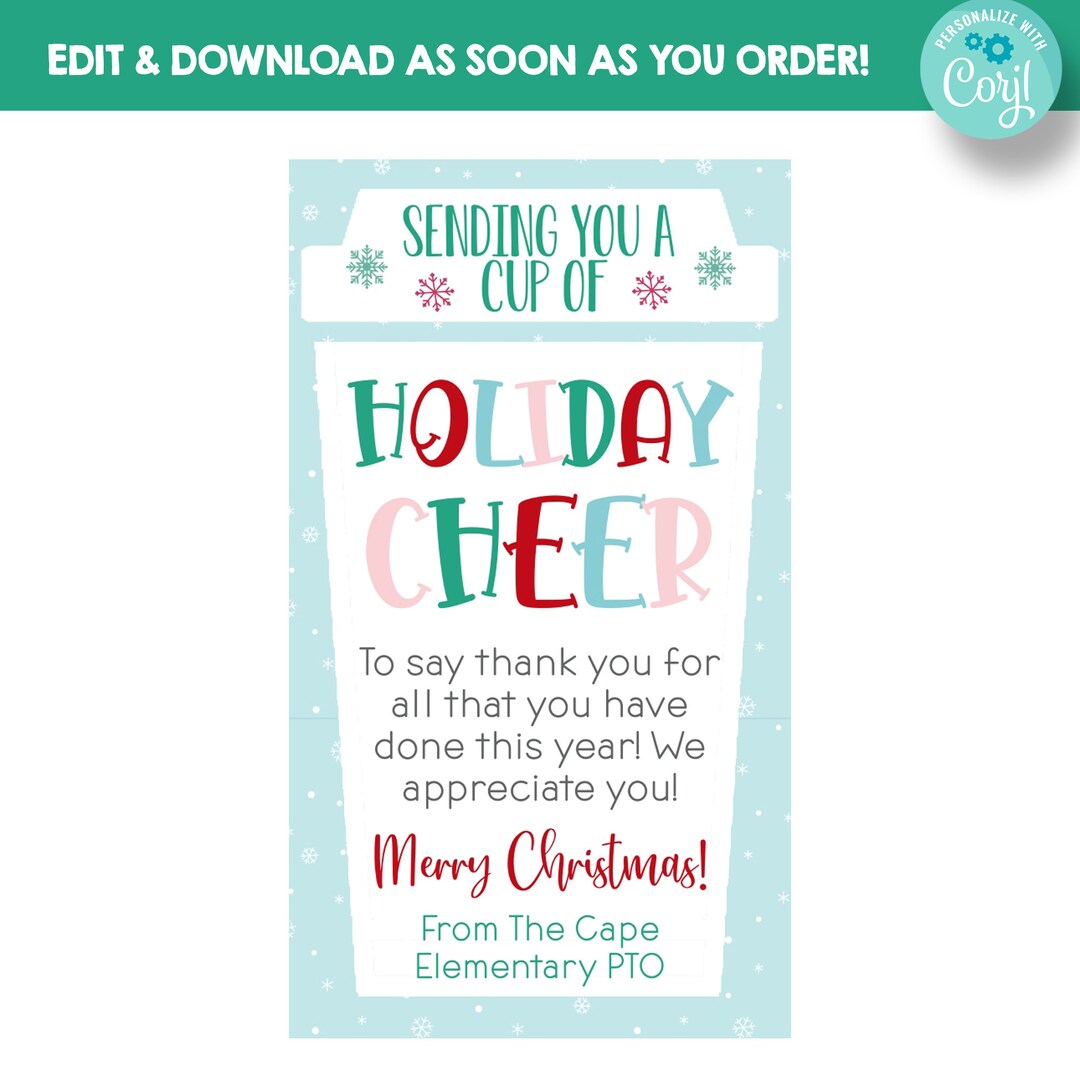 EDITABLE I Sending You a Cup of Cheer Christmas Gift Tag | Coffee ...