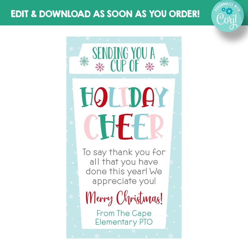 EDITABLE I Sending You a Cup of Cheer Christmas Gift Tag | Coffee ...