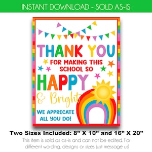 INSTANT DOWNLOAD | Thank You for Making This School so Happy & Bright ...