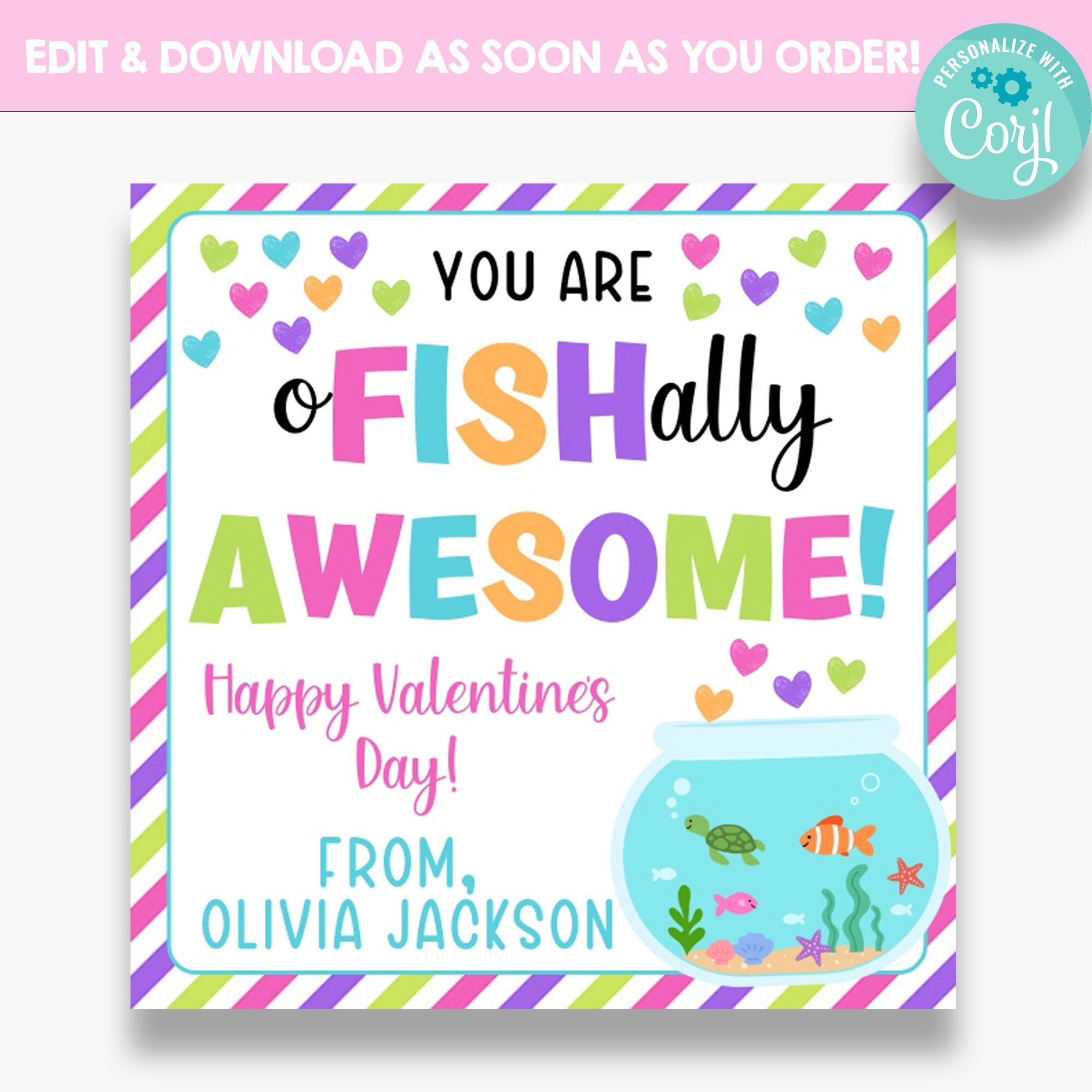 EDITABLE Goldfish Valentine Favor Tags | You Are O-fish-ally Awesome ...