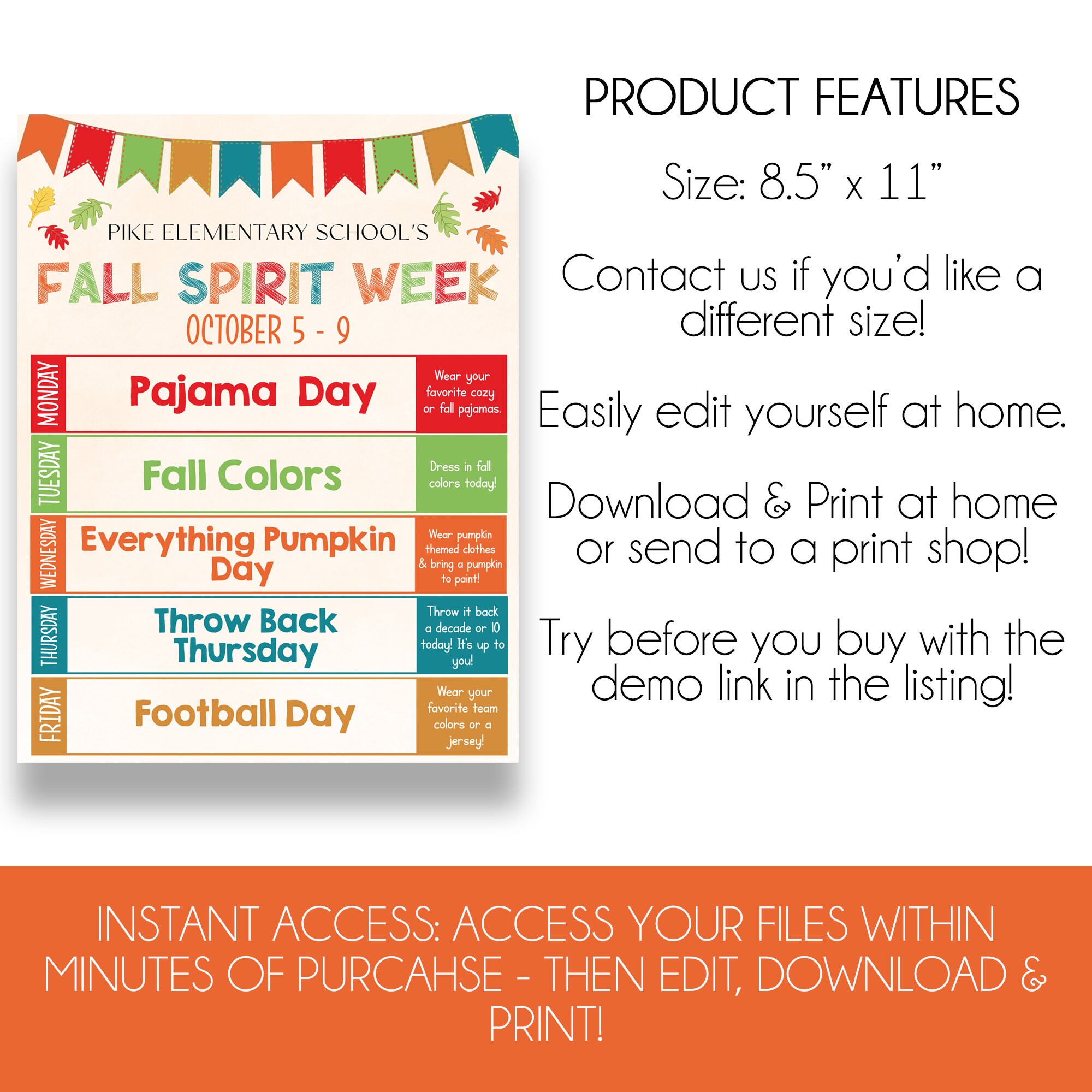 EDITABLE Fall Spirit Week Flyer Printable Fall Spirit Week - Etsy