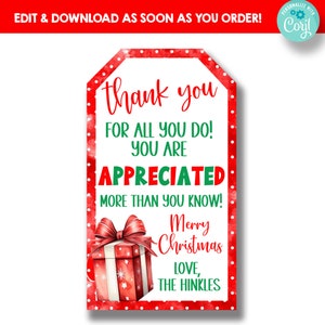 EDITABLE You Are Appreciated More Thank You Know Christmas Gift Tags ...