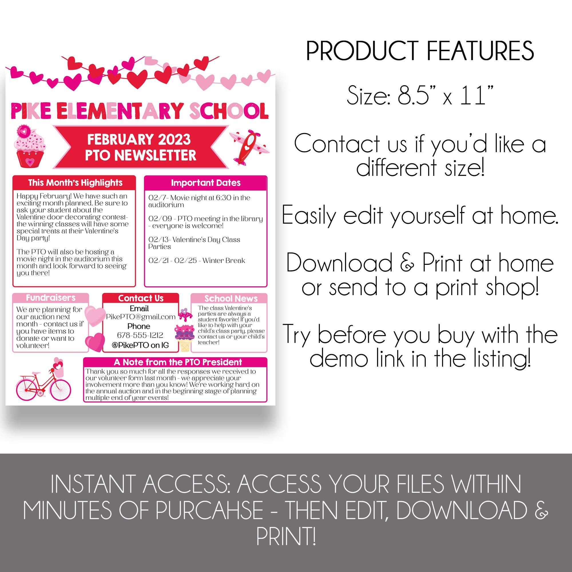 EDITABLE PTO School Newsletter | February PTA Newsletter Template ...