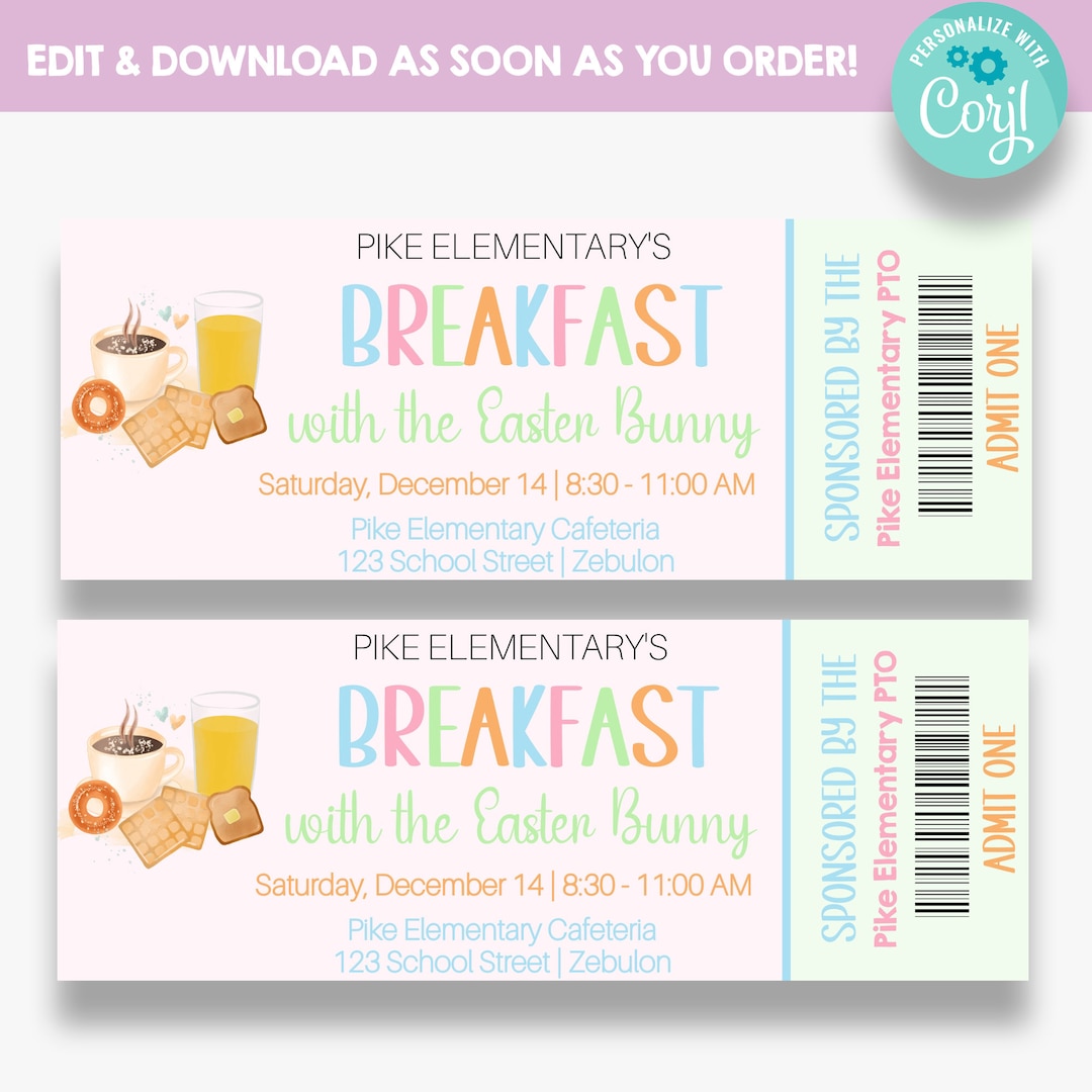 EDITABLE Breakfast With the Easter Bunny Dance Tickets | Printable ...
