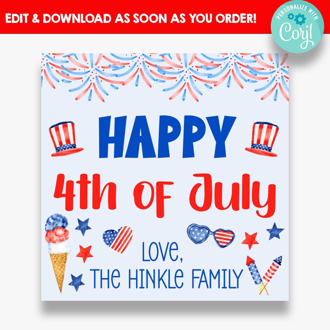EDITABLE Happy Fourth of July Party Favor Tags | 4th of July Gift Tags ...