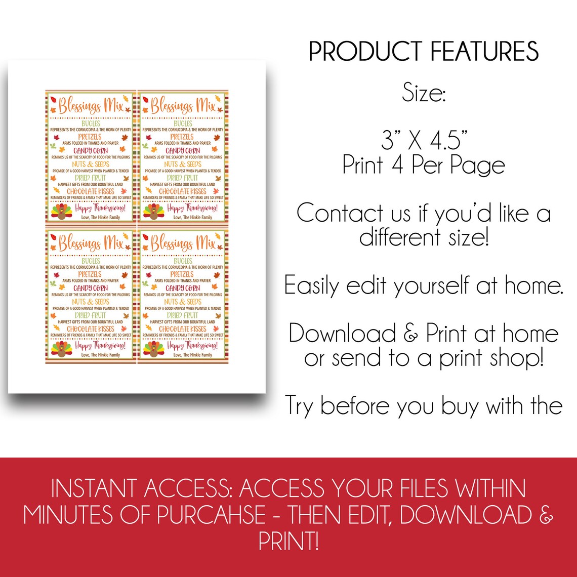 EDITABLE Thanksgiving Blessings Mix Treat Bag Tag | Fall Appreciation ...