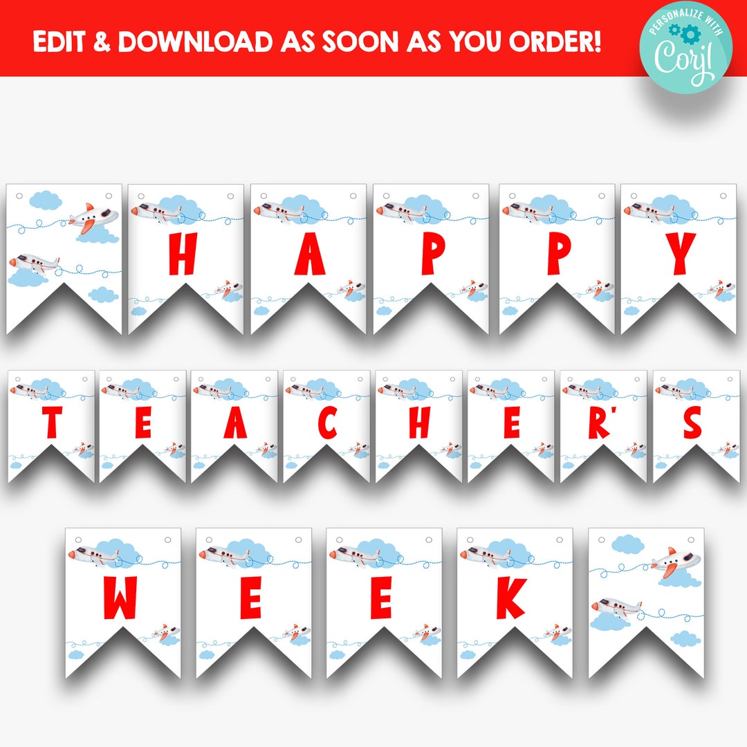 EDITABLE Airplane Themed Party Banner Printable Travel Themed Teacher ...