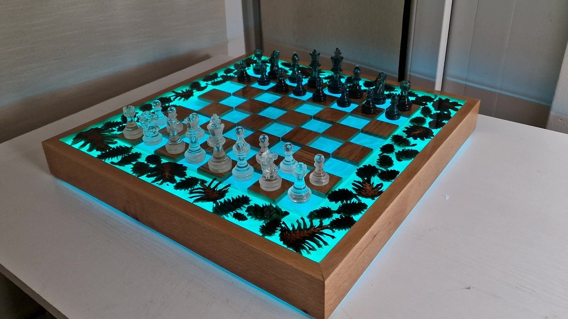 Floating Chess From Oak and Epoxy Resin With LED - Etsy