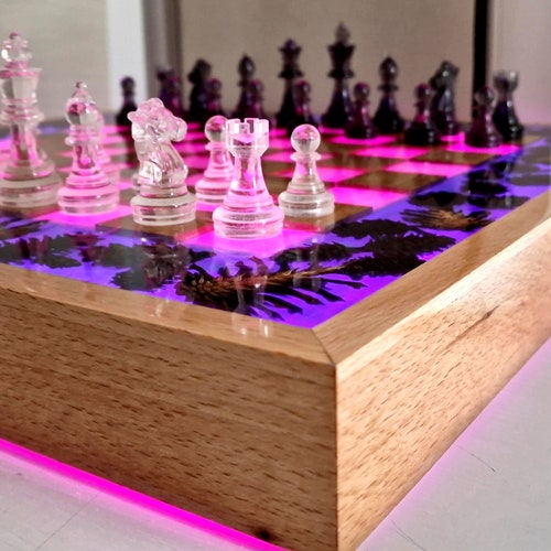Floating Chess From Oak and Epoxy Resin With LED - Etsy