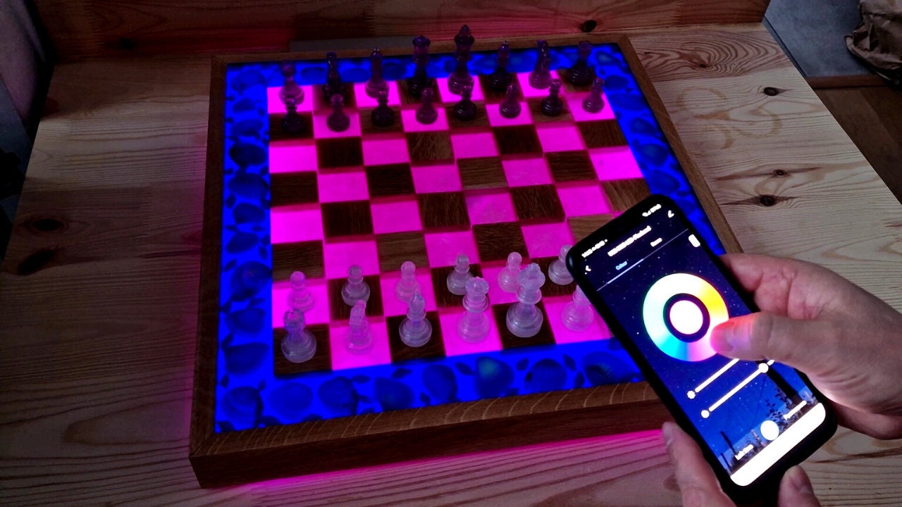 Ocean Chess of Oak and Epoxy With Floating Effect and LED - Etsy