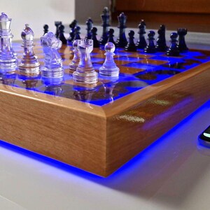 Floating Chess Made From Oak and Epoxy Resin With LED - Etsy