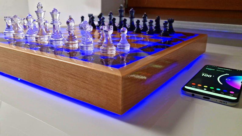 Floating Chess Made of Oak and Epoxy Resin With LED - Etsy