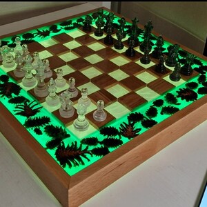 Floating Chess Made From Oak and Epoxy Resin With LED - Etsy