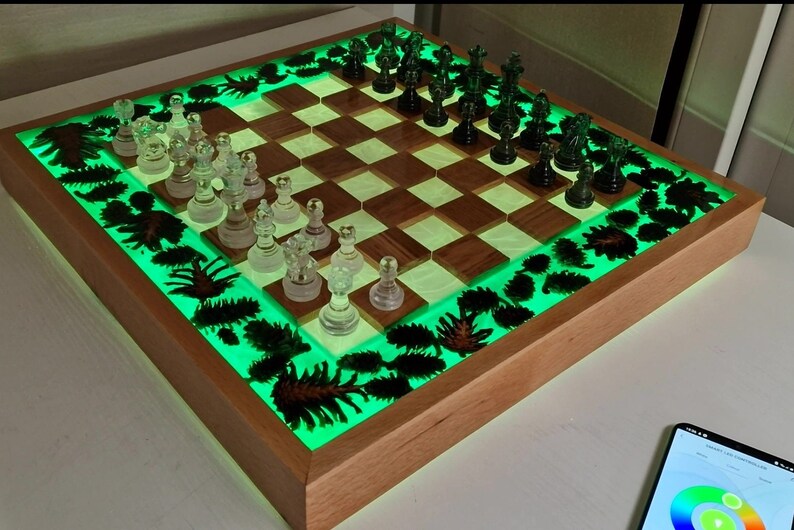 Floating Chess From Oak and Epoxy Resin With LED - Etsy