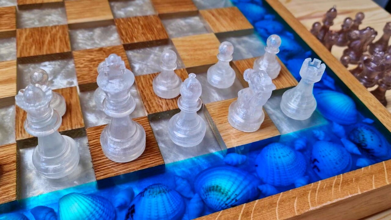 Ocean Chess of Oak and Epoxy With Floating Effect and LED - Etsy