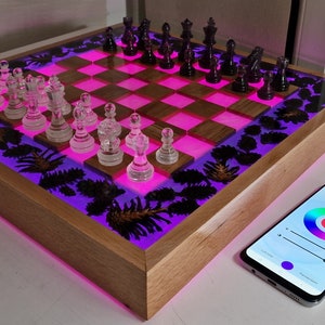 Floating Chess Made From Oak and Epoxy Resin With LED - Etsy