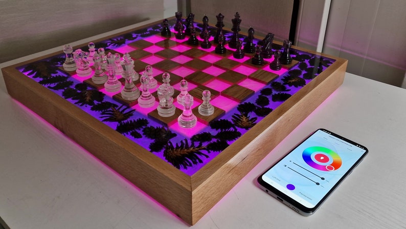 Floating Chess Made of Oak and Epoxy Resin With LED - Etsy