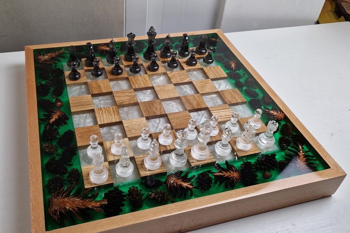 Floating Chess From Oak and Epoxy Resin With LED - Etsy