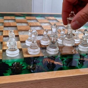 Floating Chess Made From Oak and Epoxy Resin With LED - Etsy
