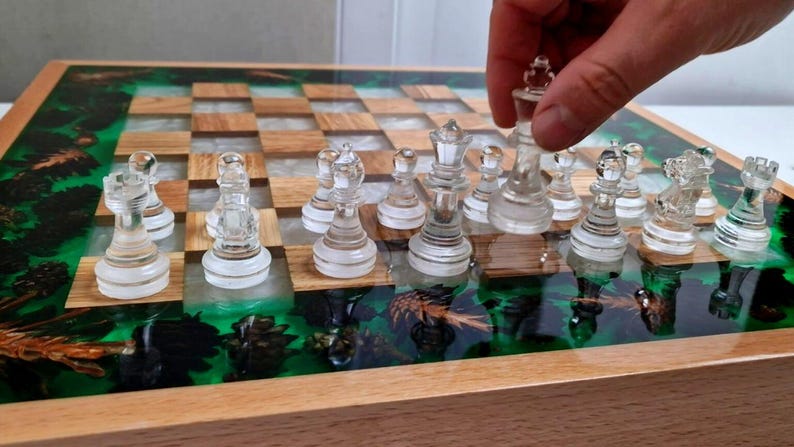 Floating Chess Made of Oak and Epoxy Resin With LED - Etsy