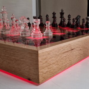 Floating Chess Made From Oak and Epoxy Resin With LED - Etsy