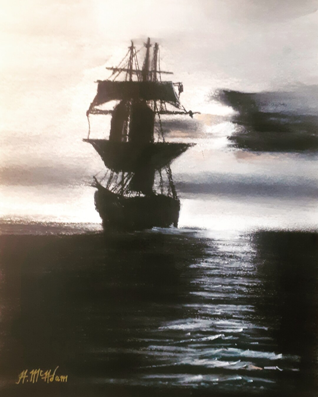 Original Signed Wet Charcoal and Pastel Art by Andrew Mcadam. 'the ...