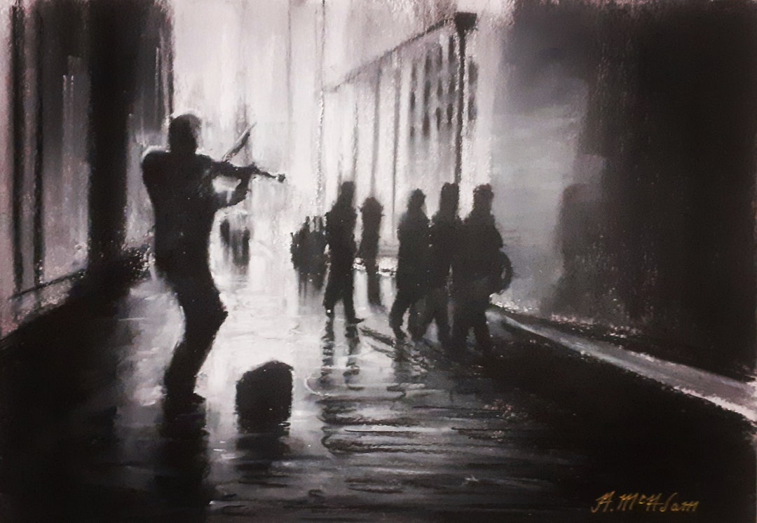 Original Signed Art by Andrew Mcadam. 'street Violinist'. Unframed ...