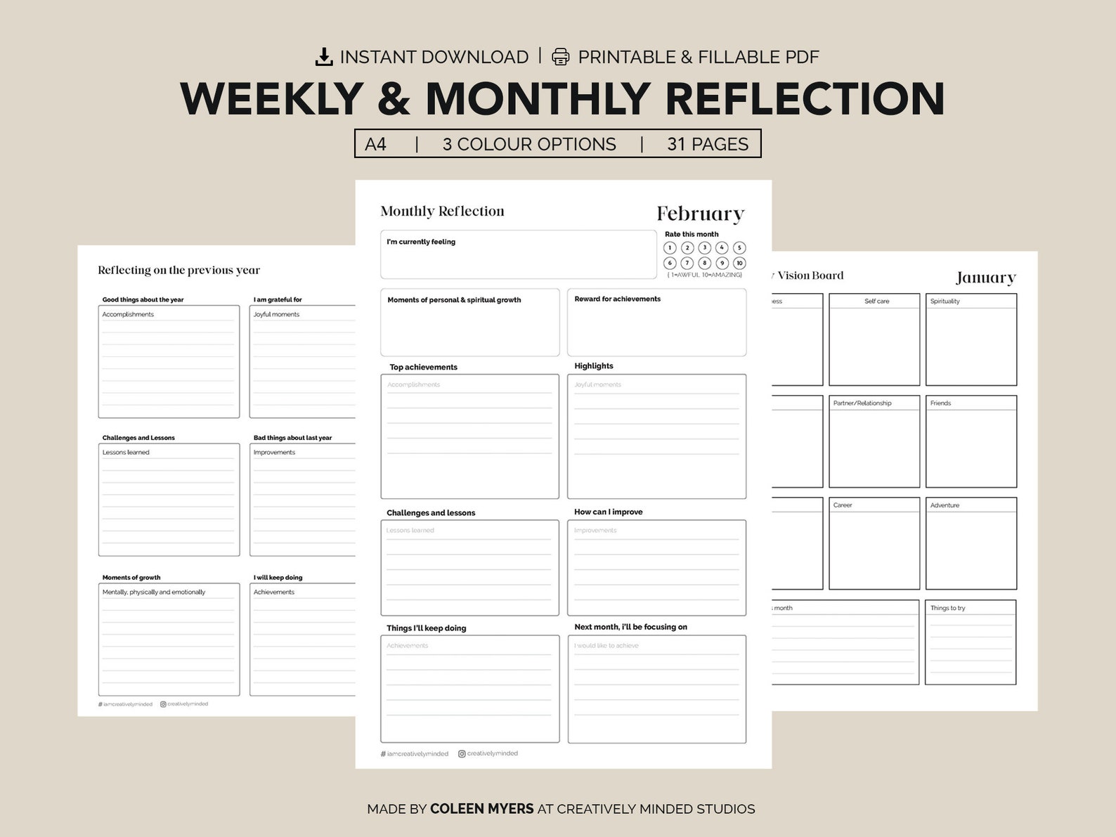 Weekly Monthly Reflection/ Review, Weekly Review, Monthly Reflections ...