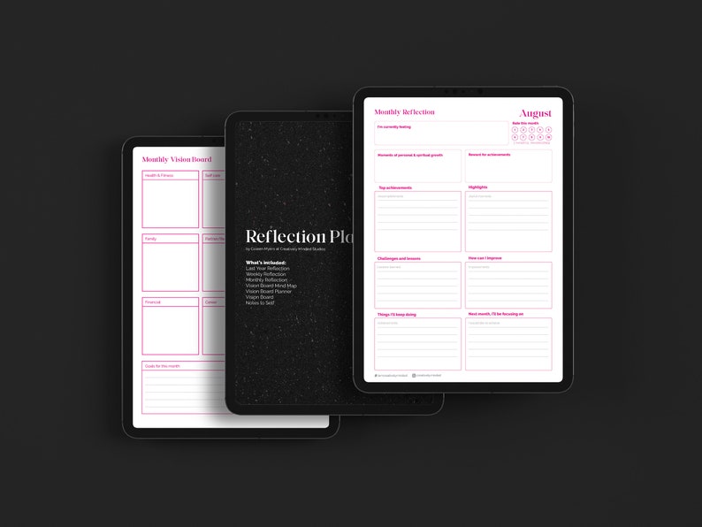 Weekly Monthly Reflection Planner, Vision Board Mindmap (printable PDF ...