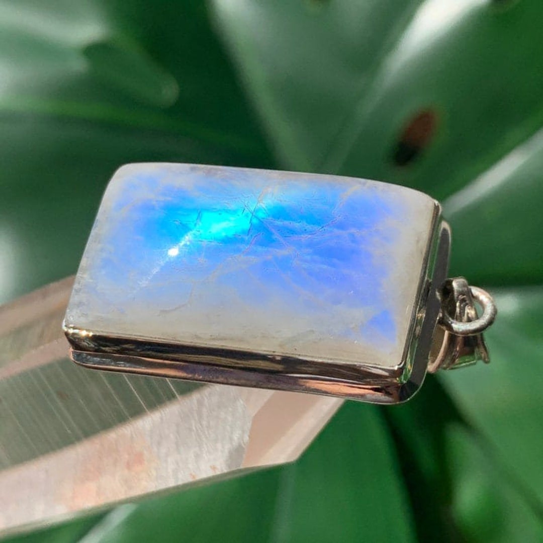 Moonstone Pendant, 925 Sterling Silver Pendant, Fiery Rectangular ...