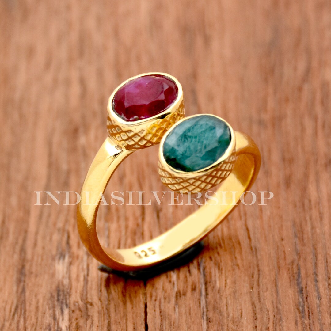 Indian Ruby and Emerald Ring, 925 Sterling Silver Ring, Handmade Ring ...