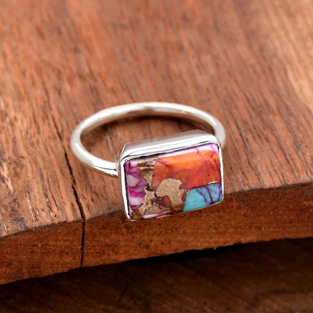 Pink Spiny Oyster Turquoise Sterling Silver Ring - Handmade Statement ...